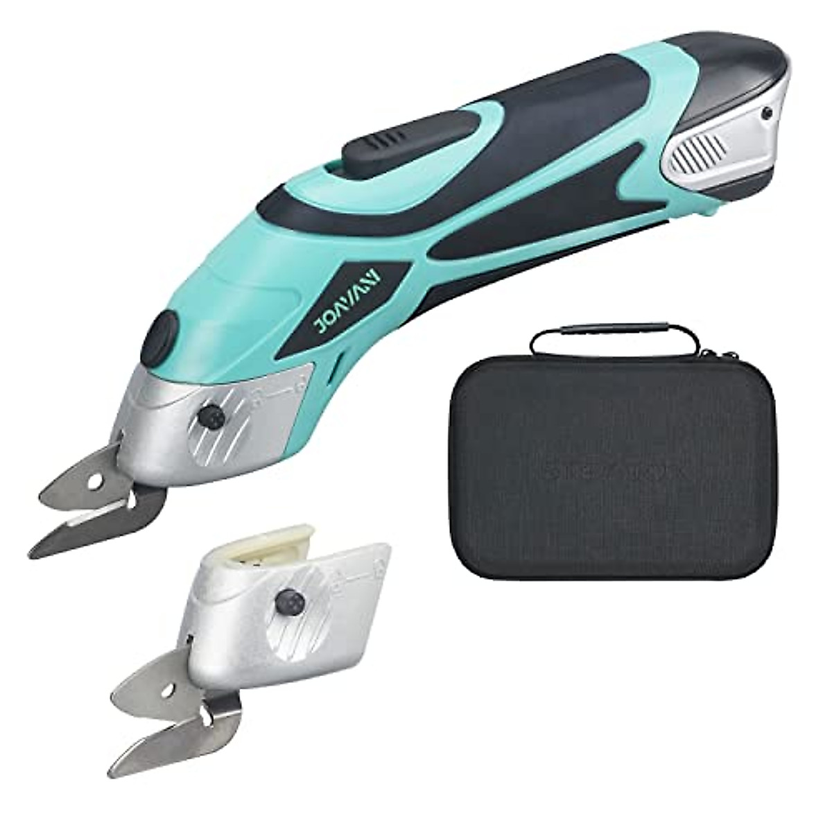 STEAJOK/JOAVANI Electric Scissors for Sewing, Cutting Fabrics, Crafting, Cardboard, Cordless Shears with Pouch (x2 Blade, x1 Battery - TG)