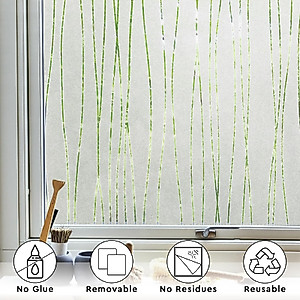 NINETREX Window Privacy Film Frosted Glass Window Film Sticker Decorative Coverings Non-Adhesive Heat Anti-UV for Home Office Living Room,Stripe Patterns，17.5 x 78.7Inches