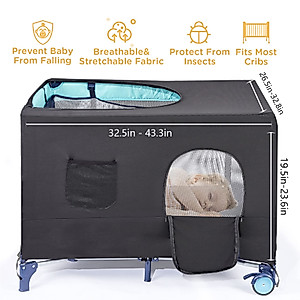 Blackout Cover for Pack and Play Breathable Crib Cover Stretchy Baby Darkening Netting Cover Indoor Outdoor Canopy Travel Accessories for Baby Infant Sleep