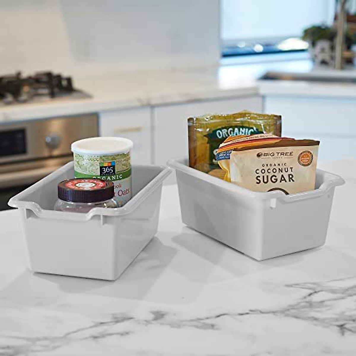 ECR4Kids Scoop Front Storage Bin, Multipurpose Organization, Light Grey, 5-Piece