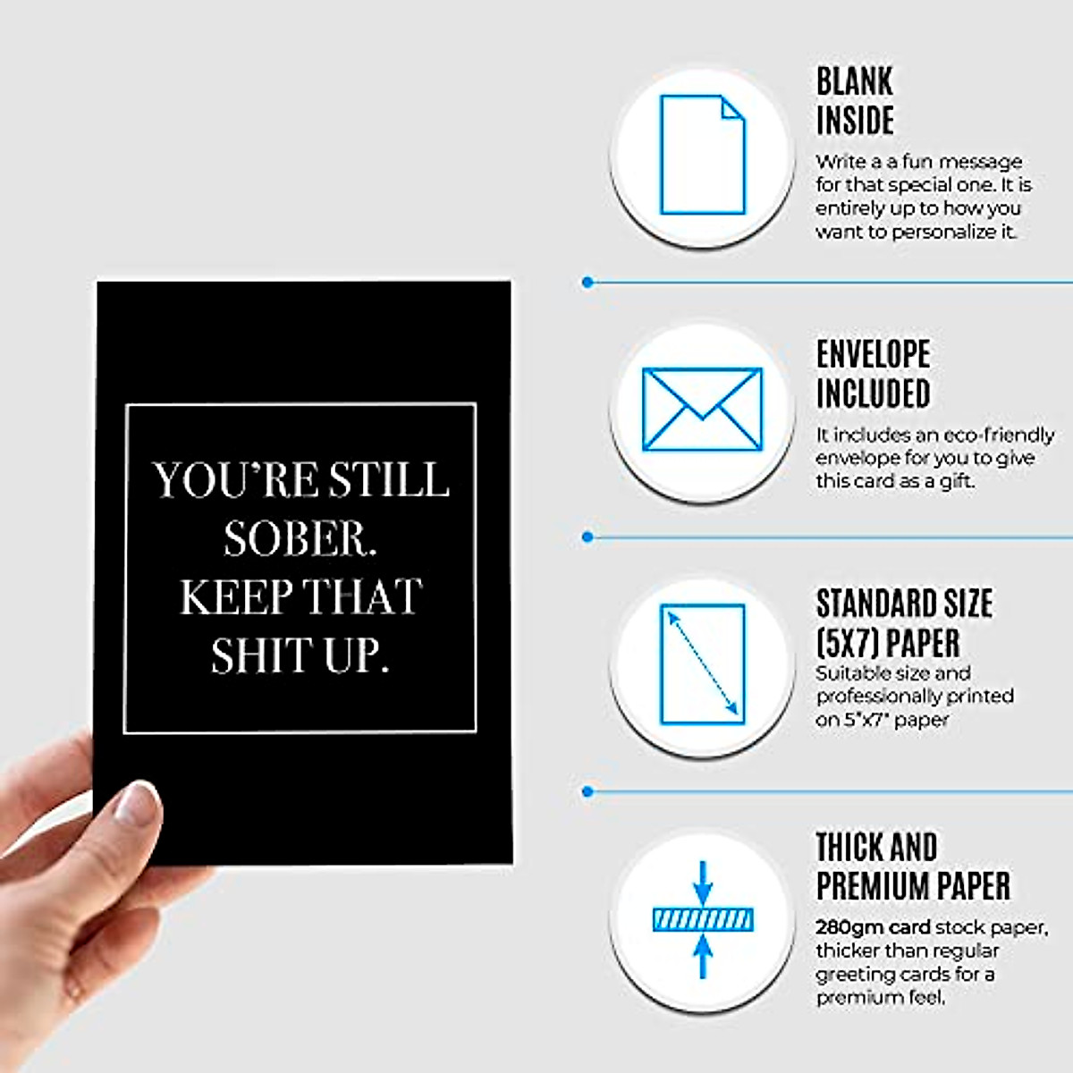 Funny and original sobriety card with envelope | Perfect soberversary card and an unique way to say congratulations for men or women