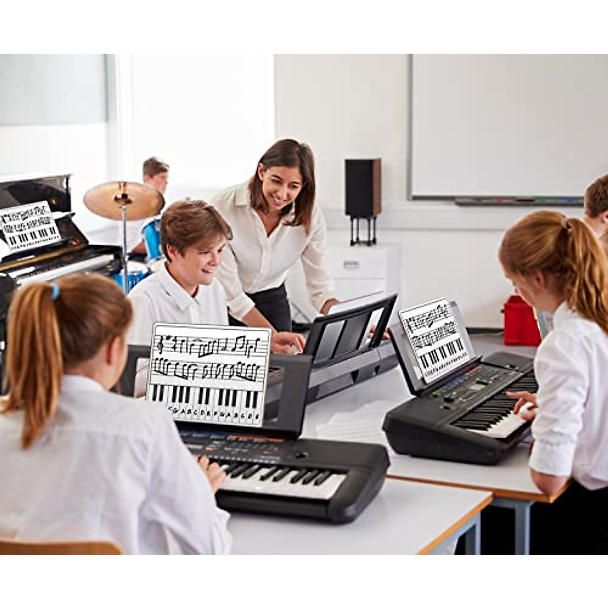 5 Pack 11 x 14 Inch Piano Board Dry Erase White Boards Lapboard l Double Sided Music Staff whiteboard for Kids Students, Musicians and Home (5 Erasers Included)