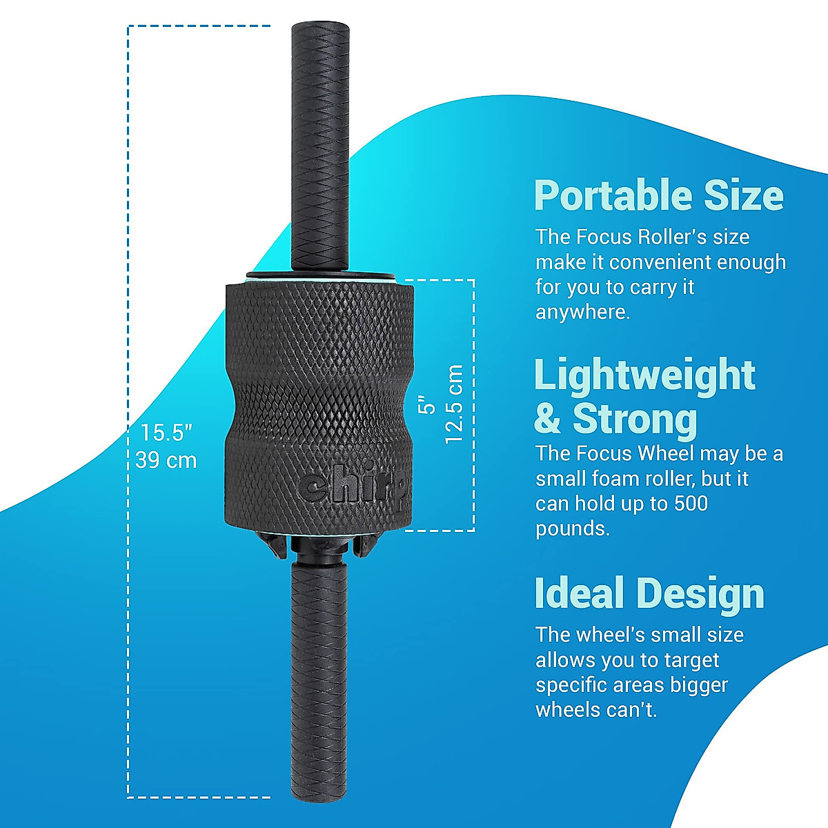 Chirp Focus Muscle Roller, Focus Wheel and Roller Handle in One, On-The-Go Muscle Rollers, Equipment for Muscle Recovery, Targets Pressure Points, Focused Massage Roller - 4" Holds Up to 500 lbs.