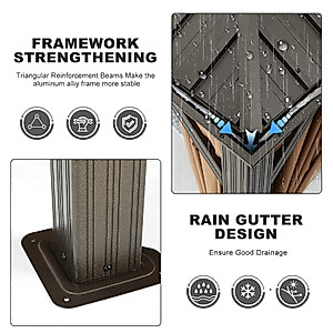 ABCCANOPY Hardtop Gazebo 12x12 - Outdoor Metal Hard Top Gazebo, Permanent Galvanized Steel Aluminum Framed Pavilion with Netting and Curtain for Patio Backyard Lawn Garden (Double Roof, Khaki)