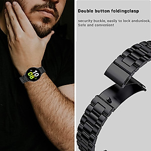 Olytop Galaxy Watch 4/6/7 Classic 47mm 46mm 43mm 42mm/5 Pro 45mm Bands, Samsung Galaxy Watch 7/FE/6/5/4 Bands 44mm 40mm, 20mm Metal Stainless Steel Replacement Wristband Strap for Men Women, Black