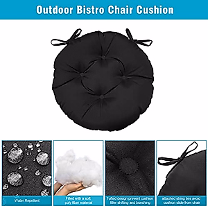 GUEGLSA Tufted Outdoor Bistro Chair Cushion, Waterproof Round Seat Cushion 15 inch, High UV Resistant Bistro Cushion for Patio Chair, (Black,1 Pcs)