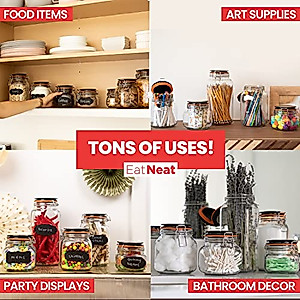 EatNeat 5 Piece Airtight Glass Kitchen Canisters with Black Lids - Includes Premium Black Labels and White Marker, Set of 5 Mason Jars for Food Storage Containers, Pantry Organization, and Canning