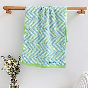 Pidada Hand Towels Set of 2 Striped Pattern 100% Cotton Absorbent Soft Decorative Towel for Bathroom 13.4 x 29.1 Inch (Green & Yellow)