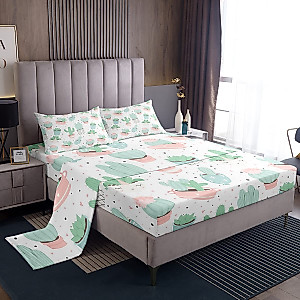 Feelyou Cute Cactus Bed Sheet Set for Girls Kids Bedroom Twin Size Boho Succulent Sheets Set Tropical Botanical Pattern Bedding Set Watercolor Pastel Pink Green Decor