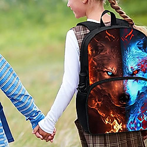 Wolf Backpack for Boys and Girls School Bookbag with Lunch Box Multi-Functional 17 Inch Laptop Backpack Daypack 4 Piece Travel Bag