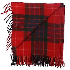 The Scotland Kilt Company Picnic Rug Scottish Tartan Throw in Fraser Red - Warm 100% Wool Travel Blanket with Fringed Edges - 60 x 70