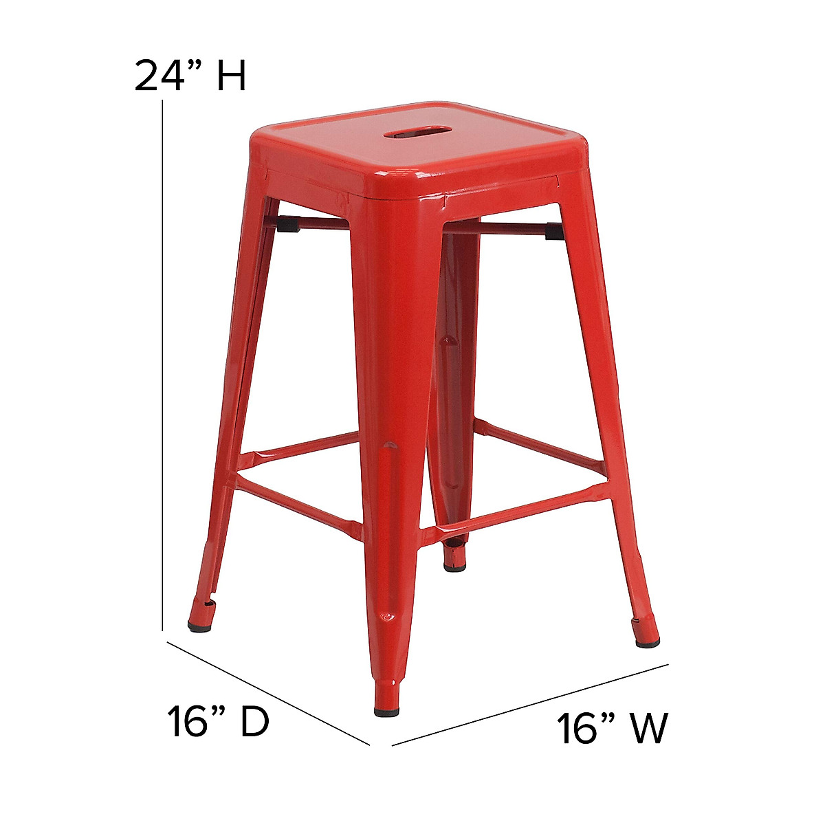 Flash Furniture Kai Commercial Grade 24" High Backless Red Metal Indoor-Outdoor Counter Height Stool with Square Seat