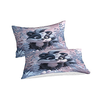 THUBDYEA Skunk Bedding Set 3D PrintedSiberian Sled Dog Quilt Cover Comforter Covers Duvet Cover for Childrens and Adults with Pillowcases Microfiber 3 Pieces with Zipper Closure Queen（228x228cm）