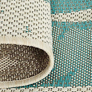 Couristan Monaco Coastal Flora Indoor/Outdoor Machine Made Area Rug, 2' x 3'7", Ivory/Turquoise