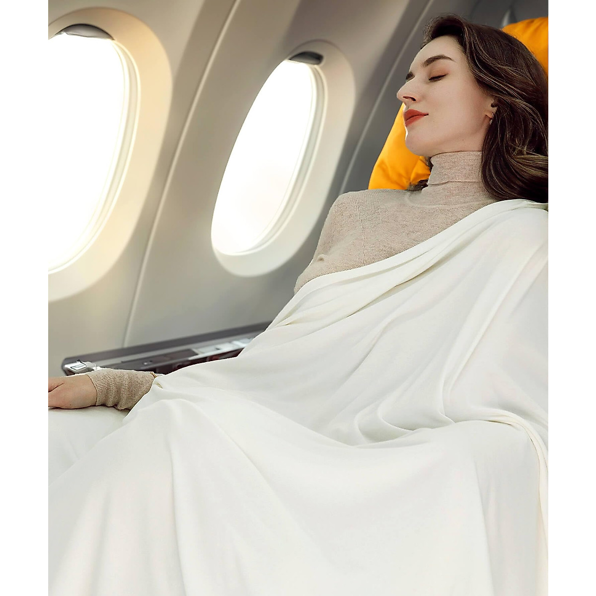 Travel Scarf for Women, Travel Accessory for Airplane, Travel Shawl Wrap Premium Soft Airplane Blanket-Gift Box Included-Cream