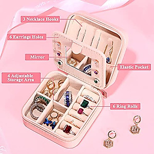 Yesteel Mini Travel Jewelry Case Jewelry Box Jewelry Organizer, Birthday Pink Gifts for Women Mom Grandma Friends Sister in Law Gifts Letter K