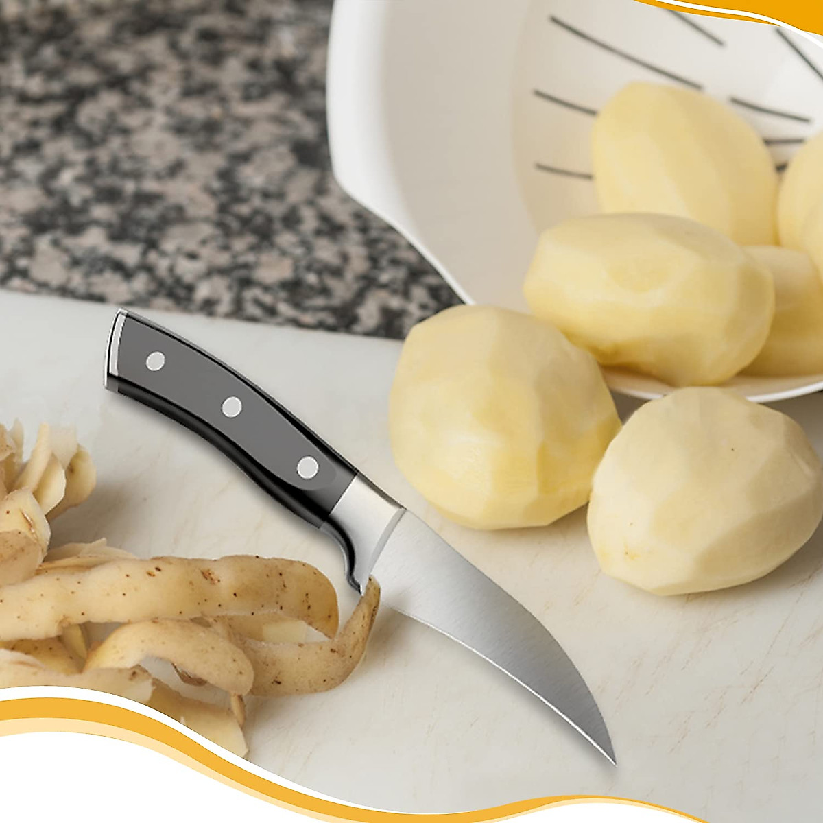 Paring knives, 2.5 cm beak beak fruit knife, vegetable knife made of German stainless steel, extremely hard sharp blade, hand-polished, ergonomic ABS handle