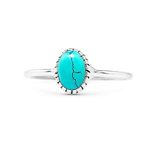 Koral Jewelry Synthetic Turquoise Oval Stone Delicate Ring 925 Sterling Silver Vintage Tribal Gipsy Boho Look US Size 6 7 8 9 (5) (6)