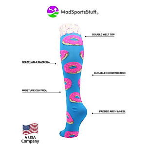 MadSportsStuff Donut Over the Calf Socks (Paradise Blue/Neon Pink, Small)