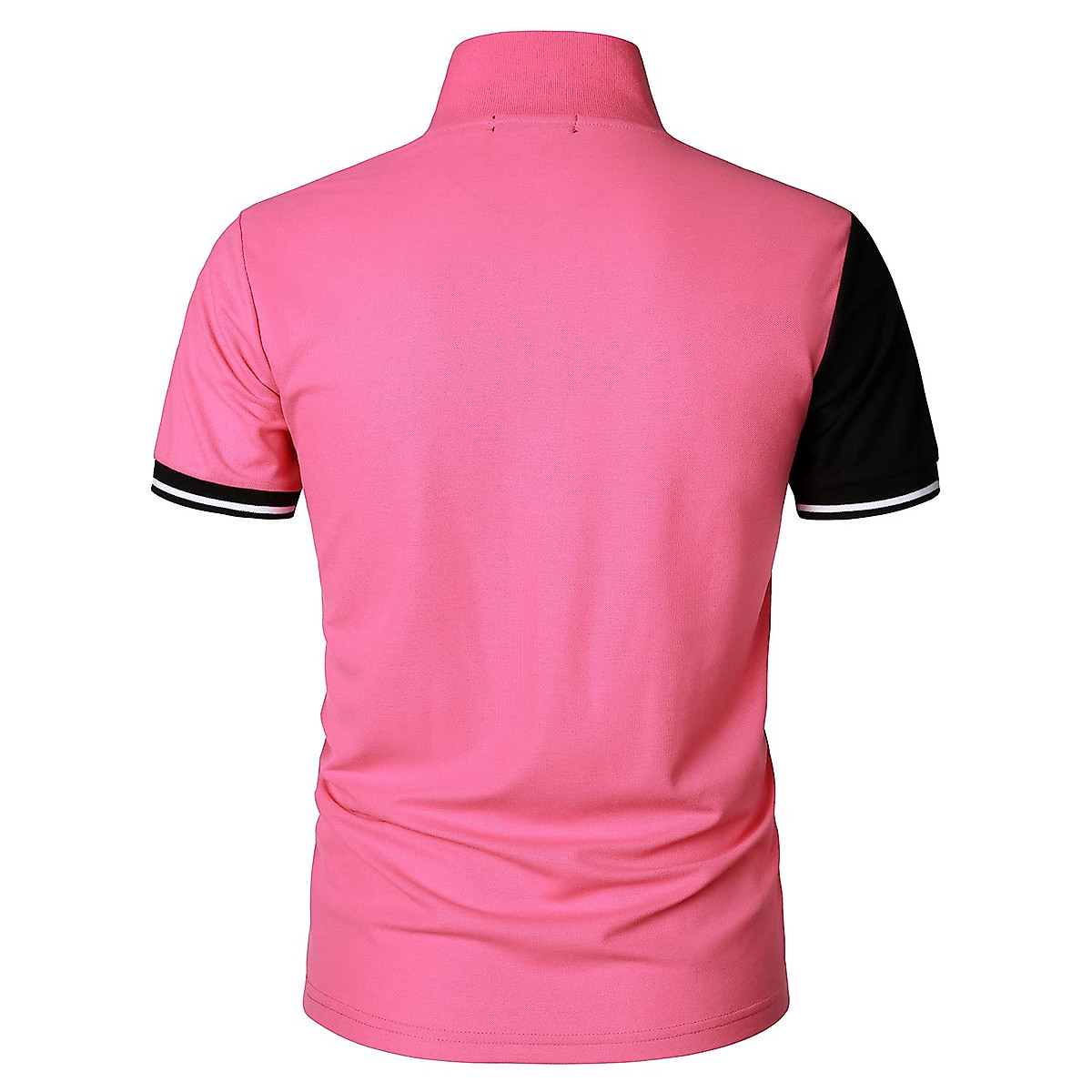 HOOD CREW Man’s Fashion Polo Shirts Short Sleeves Collared T shirt Color Block Sports Golf Polos Pink XL