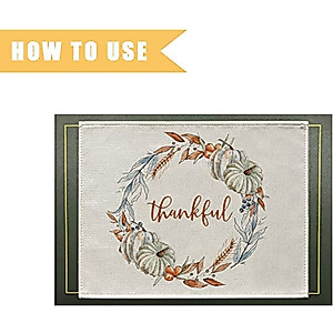 Fall Placemats Pumpkins Wreath Autumn Harvest Home Place Mats for Dining Table 12 x 16 Inch Blessed Thanksgiving Every Day Use Autumn Dinner Mat House Decor Set of 4