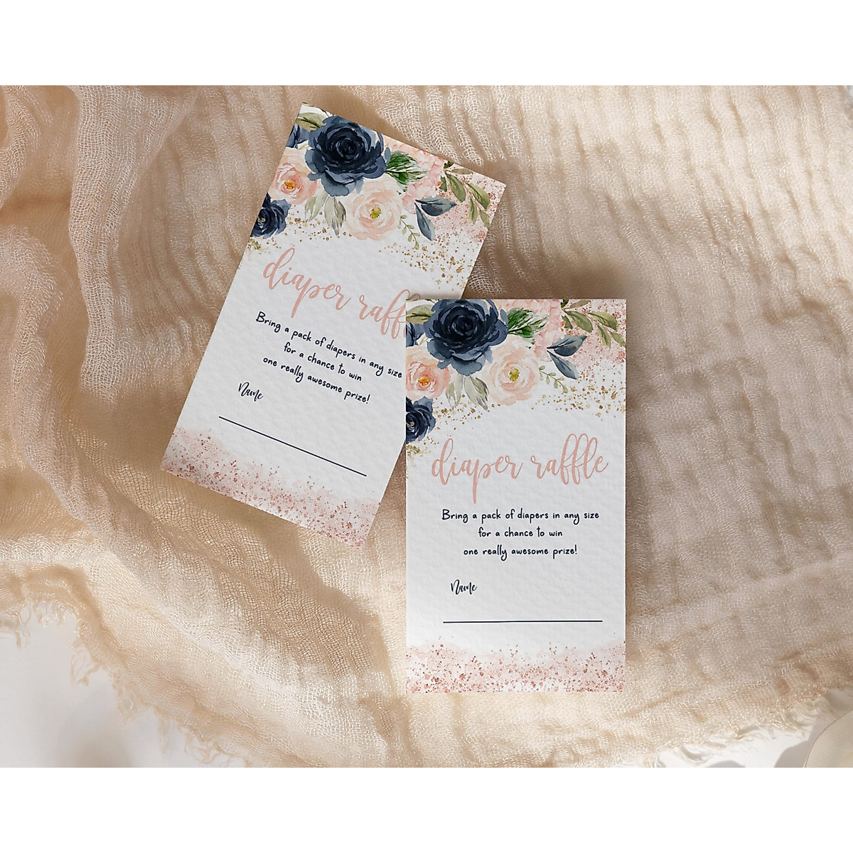 Paper Clever Party Blushing Diaper Raffle Tickets Pack of 50 - Girls Baby Shower Games – Floral Invitation Insert Cards Pink - Guests Fill-In to Win Prize Drawings - 2x4 Size Set