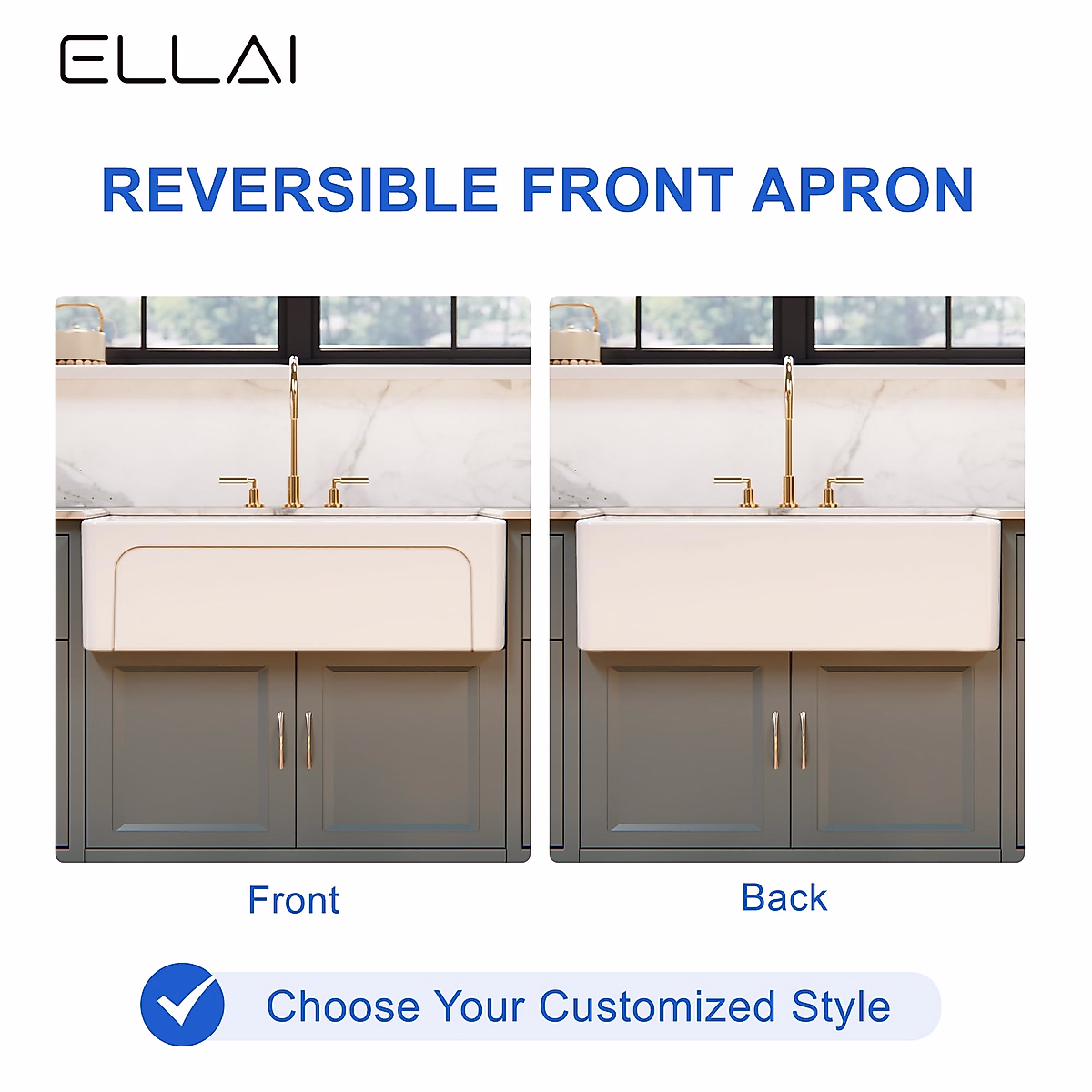 ELLAI Farmhouse Sink 30 Inch Beige Fireclay Apron Front Single Bowl Deep Drop In Kitchen Sink Undermount Farm Sink with Bottom Grid & Strainer, 30”x18”x10” Reversible Matte Biscuit