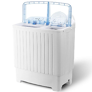 HomGarden Portable Washer Compact Mini Twin Tub Washing Machine w/Washer Spinner Cycle Spin Drye, Built-in Gravity Pump, 5.74 FT Power Cord (17.6 lbs Capacity)
