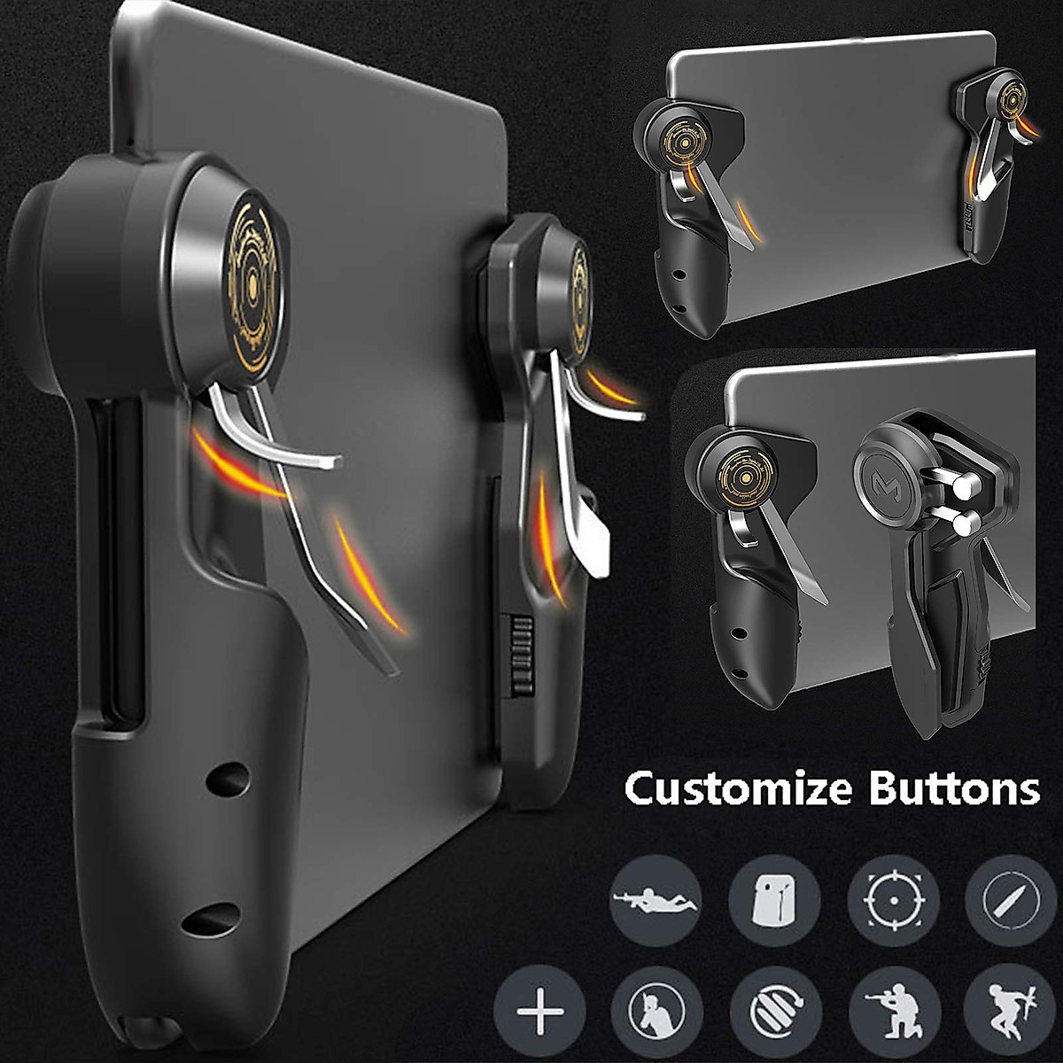 HUAYUWA 2Pcs Tablet Game Joystick Trigger Handle 6 Finger L1R1 Shooter Fire Aim Button Controller Fits for iPad Tablet PUBG Game Accessories