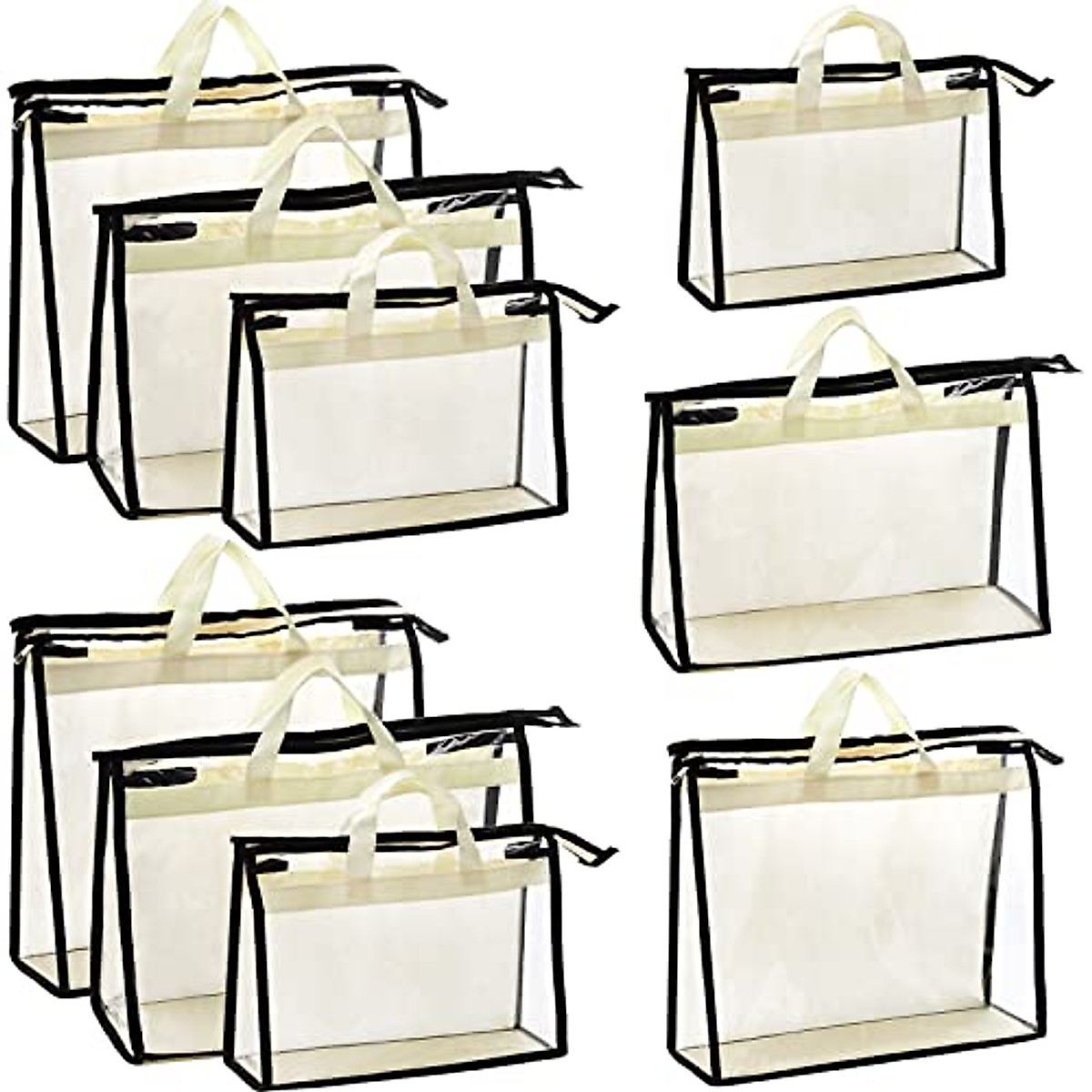 Peohud 9 Pack Clear Handbag Storage Organizer, Dust Bags for Handbags, Transparent Purse Organizer for Closet, Hanging Handbags Dust Cover Bags with Zipper, Handles and Hooks