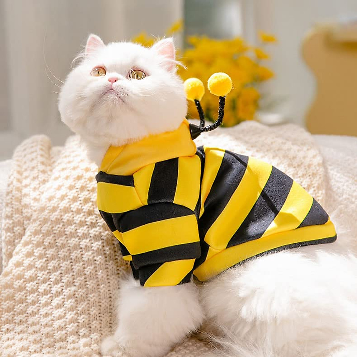 Pet Funny Hoodie Ugly Christmas Sweater Cold Weather Warm Coat for Puppy Small Dog Halloween Party Costume Cute Hoodie (X-Small, Yellow Bee)