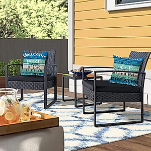 Jartinle Coastal Stripe Outdoor Pillows Covers 18x18 for Patio Furniture Waterproof, Welcome to Our Porch Throw Pillow Covers Square Linen for Couch Outside Bench Set of 2