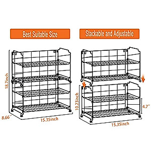 Kcysta Water Bottle Organizer, 4 Tier Adjustable Water Bottle Holder, Stackable Bottle Organizer, Water Bottle Storage for Countertop, Cabinet, Black