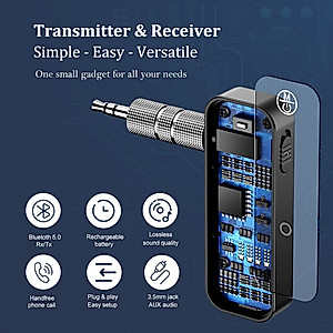 Bluetooth Transmitter Receiver Wireless Adapter: 3.5mm Aux Jack Stereo Audio Input Output - for TV Car Headphone Speakers iPhone PC