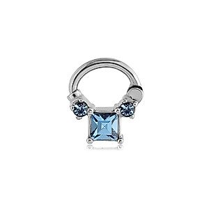 316L Surgical Steel Septum Clicker Hinged Segment Helix Nose Ring Ear Cartilage Aqua CZ 1/4" 6mm 16G