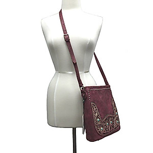 Montana West Concealed Carry Studs and Conchos Crossbody Purse - Burgundy