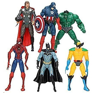 DLRICH Superhero Action Figures/6 PCS Action Figure Set ， Spiderman, Superman, Hulk, Thor, Ironman, Captain America PVC Figures Toys Hero Cake Wholesaler Theme Party Supplies