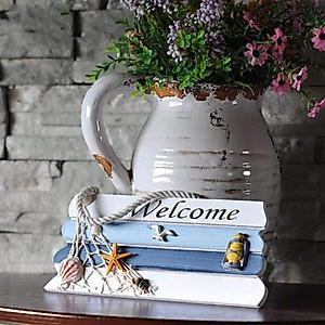 WINOMO Wooden Welcome Sign Front Door Nautical Decor (Blue)