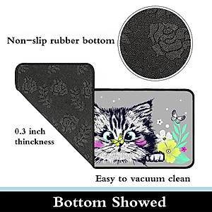 Cat Bathroom Rugs Cute Kitten Head Kitchen Rug Non-Slip Washable Floor Mat Area Mat Carpet for Home Hallway Sink Stove Laundry Decor 39x20 Inch