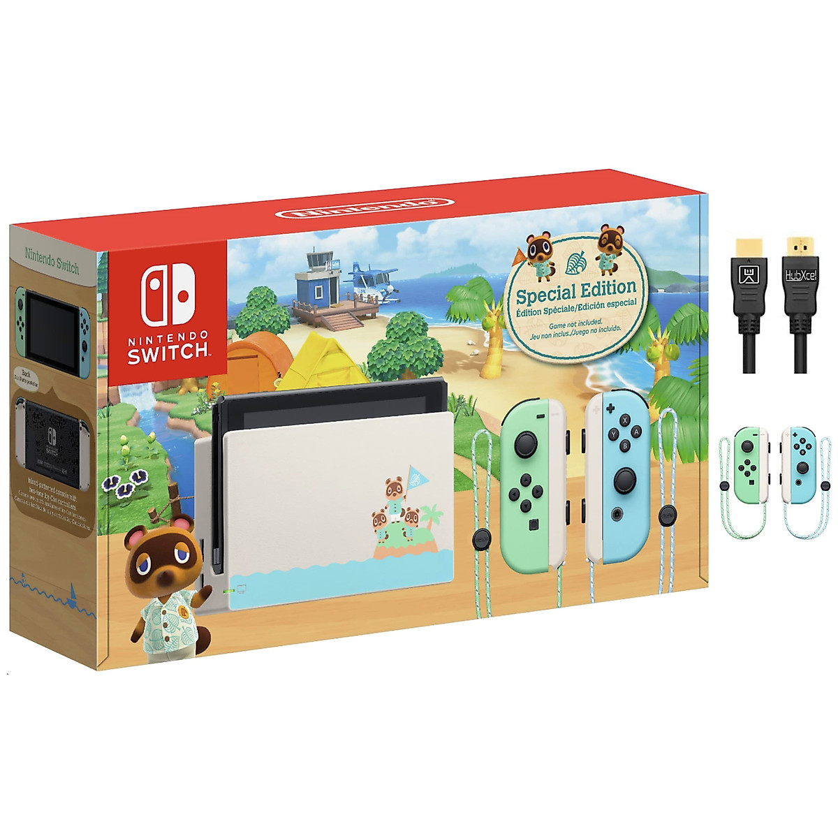 Newest Nintendo Switch Animal Crossing: New Horizons Edition 32GB Console - Pastel Green Blue Joy-Con - 6.2" Touchscreen Display, WiFi, Bluetooth + Hubxcel HDMI Accessories Holiday Bundle (Renewed)
