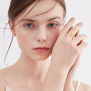 Cross Ring with Personalized Name Open Name Plate Adjustable Custom Ring Gift for Women Teen Girl (Gold, Sterling Silver)