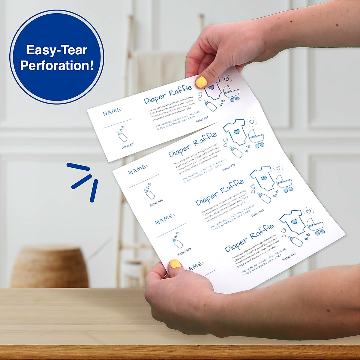 PrintWorks Raffle Tickets, Perforated Cardstock for Tickets with Tear-Away Stubs, 8.5 x 11, 67lb/147gsm, 4 Tickets Per Sheet, 250 Sheets, 1000 Tickets Total, White (04295) (2.75 x 8.5)