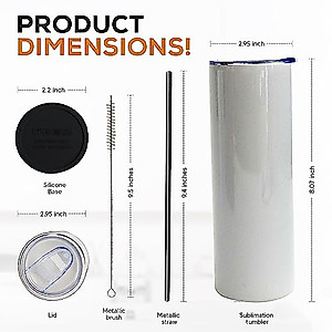 Cool Tumble Sublimation Tumblers 20 Oz Skinny Bulk 4 Pack - Stainless Steel Double Wall Insulated Straight Sublimation Tumbler White Blank Tumblers with Lids, Straws and Shrink Wraps