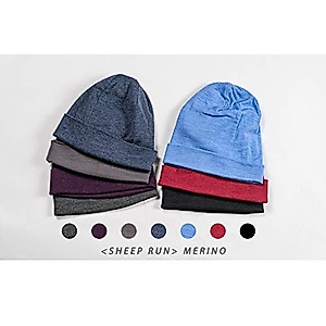 SHEEP RUN 100% Merino Wool Lightweight Wicking Cuff Beanie Hat for Outdoor Hiking Hunting (Black)