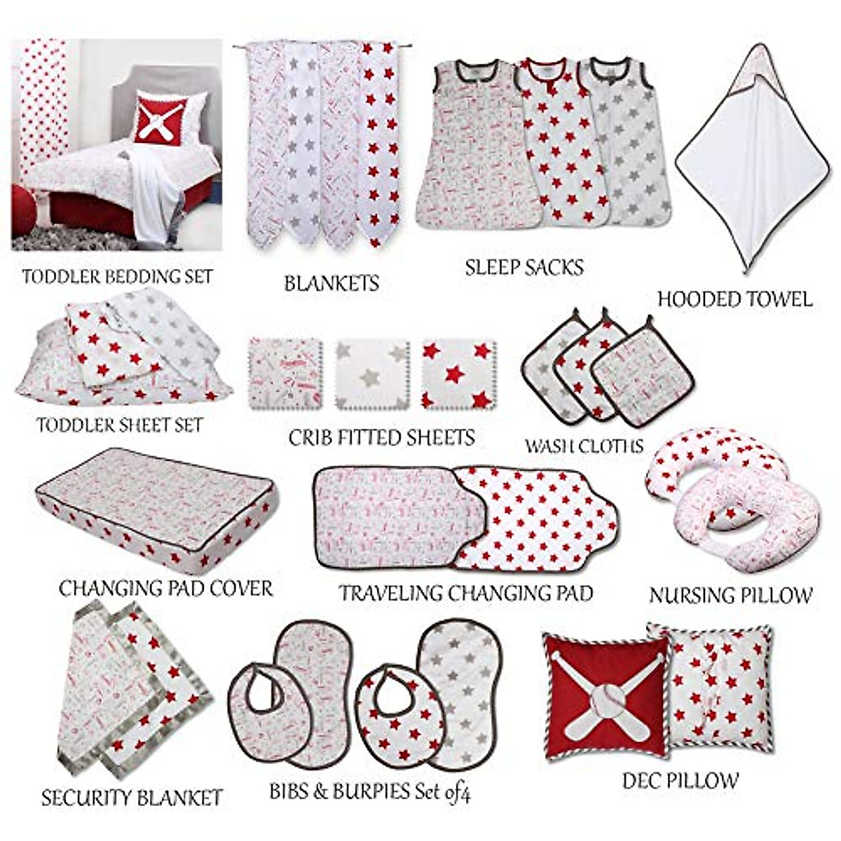 Bacati - 4 Pack Sports Baby Swaddle Blankets Boys Swaddle Wrap Soft Breathable Cotton Muslin Swaddle Blankets Receiving Blanket for Boys, Large 45 x 45 inches (Baseball Red/Grey)