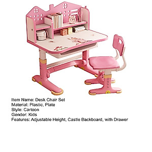 HEVIRGO Kids Learning Desk and Chair Set Pink Desk Set Height Adjustable with Drawers and Bookshelf Widened Desktop Cartoon Castles Learning Desks and Chairs Reading/Learning/Writing for Girls (Pink)