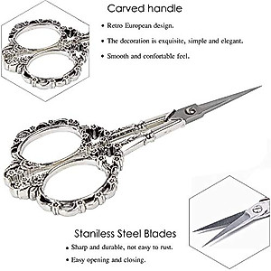 BIHRTC Scissors 4.5 Inch Small Sewing Scissors Plum Blossom Scissors and European Style Scissors Stainless Steel Shears for Cross Stitch Cutting Embroidery Sewing Handcraft Craft Silver Scissors