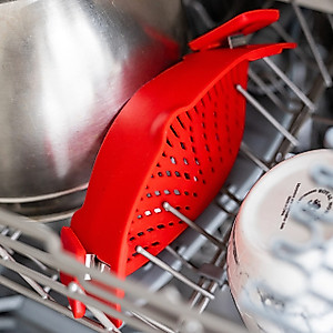 Arlig Clip On Pasta Strainer Silicone Universal Fit for all Pots and Bowls Snap On Drainer for Meat, Vegetables, Fruit Colander for Kitchen Easily Drain Food Space Saving