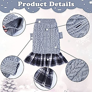 Dog Sweaters Plaid Dress, Puppy Warm Knitwear Dress for Dogs Cats, Cold Weather Doggie Kitten Apparel, Turtleneck Pet Dresses Outfits with Leash Hole for Yorkie Shih Tzu Teddy Bichon Frise Chihuahua