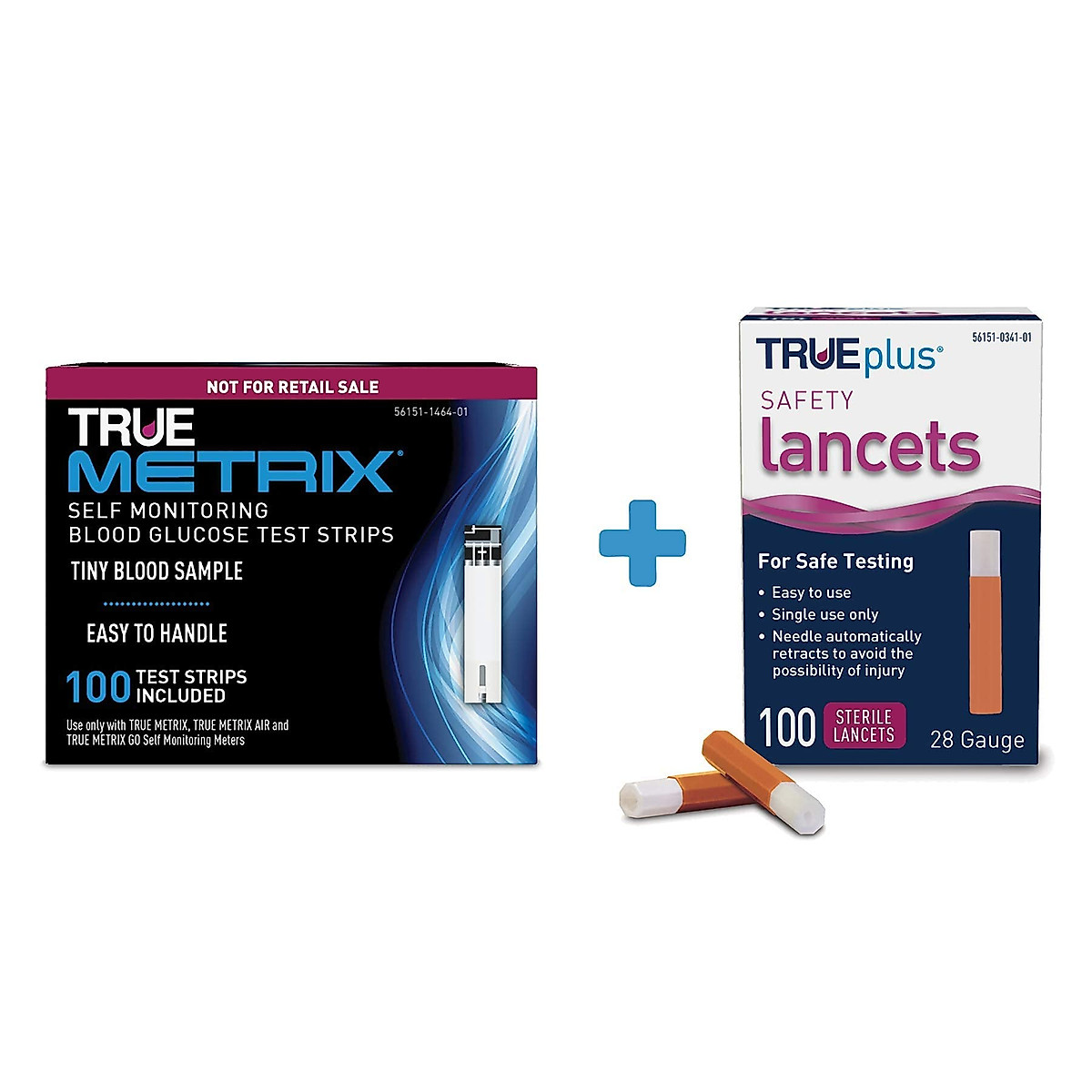 1x 100ct TRUE METRIX Test Strips + 1x 100ct TRUEplus 28g Safety Lancets